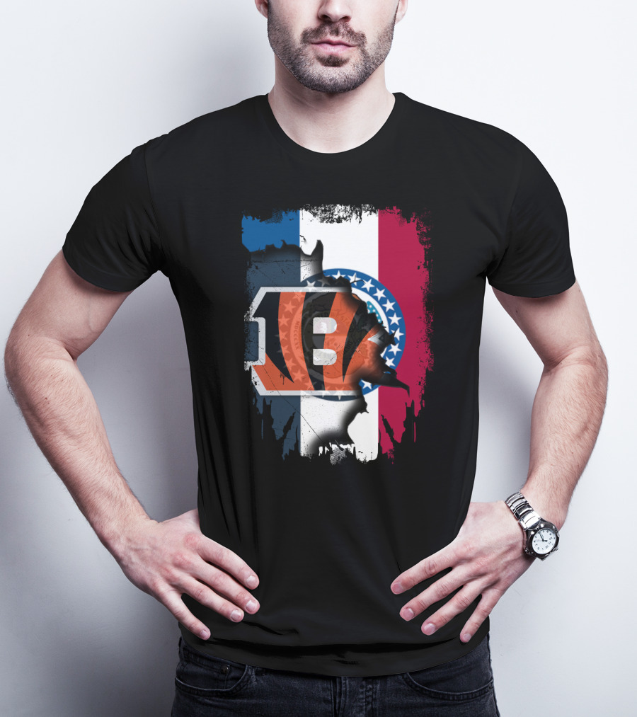 Missouri Flag With Cincinnati Bengals Logo Fusion T-Shirt