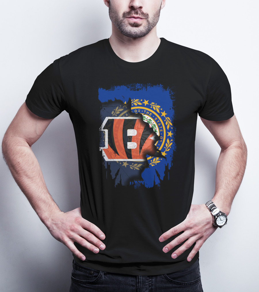New Hampshire State Flag With Cincinnati Bengals Stripes T-Shirt