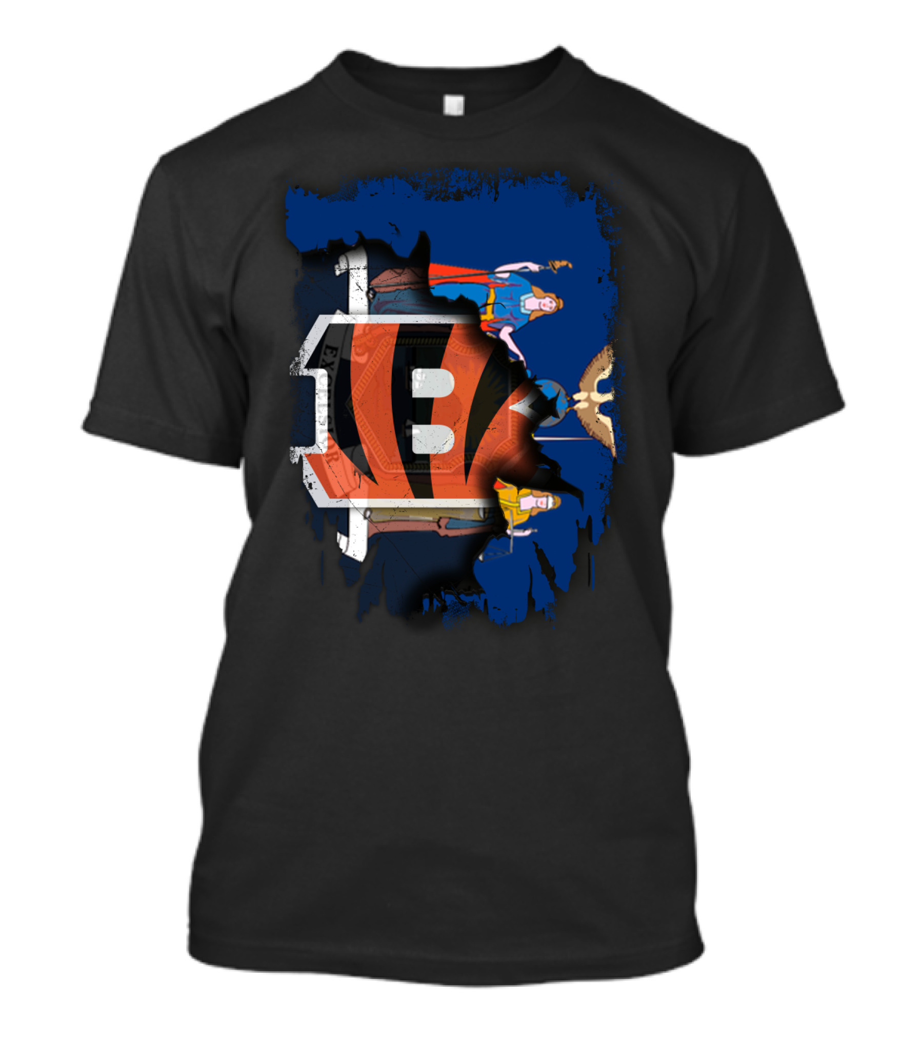Together New York Bengals Helmet Comic Heroes Statue Of Liberty T-Shirt