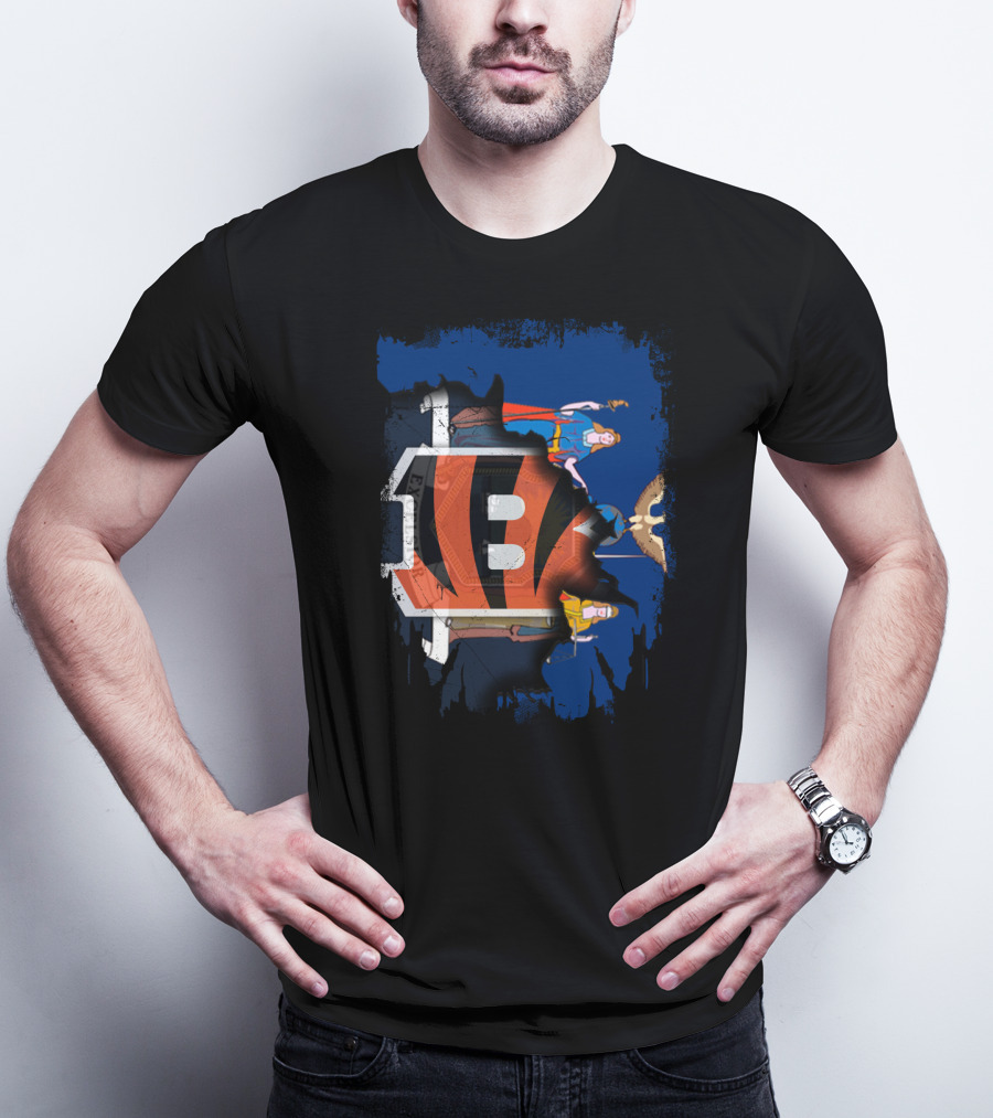 Together New York Bengals Helmet Comic Heroes Statue Of Liberty T-Shirt