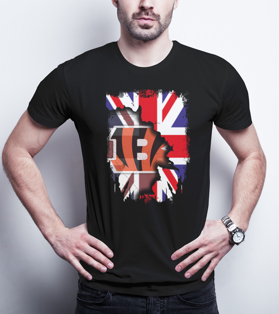 United Kingdom Flag With Cincinnati Bengals T-Shirt