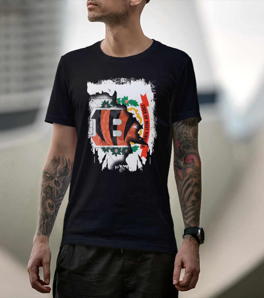 State Of West Virginia With Bengals Logo Integration T-Shirt