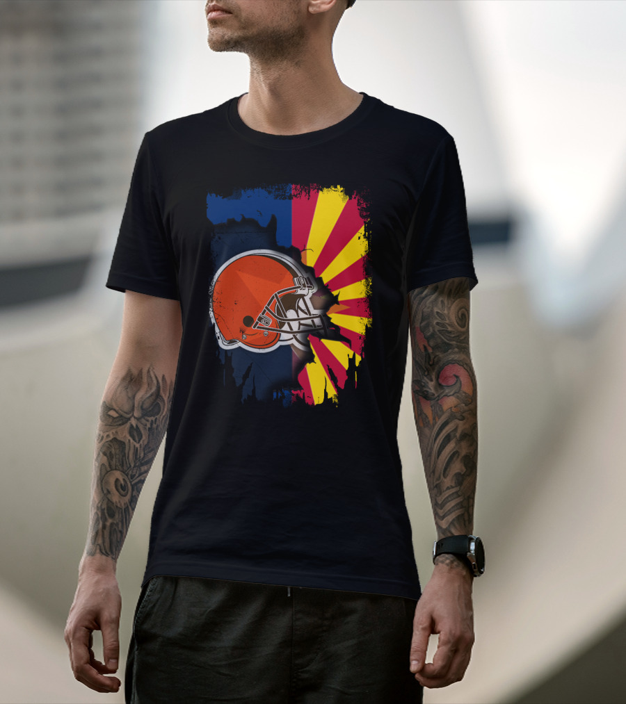 Arizona And Browns Together Football Helmet Fusion T-Shirt