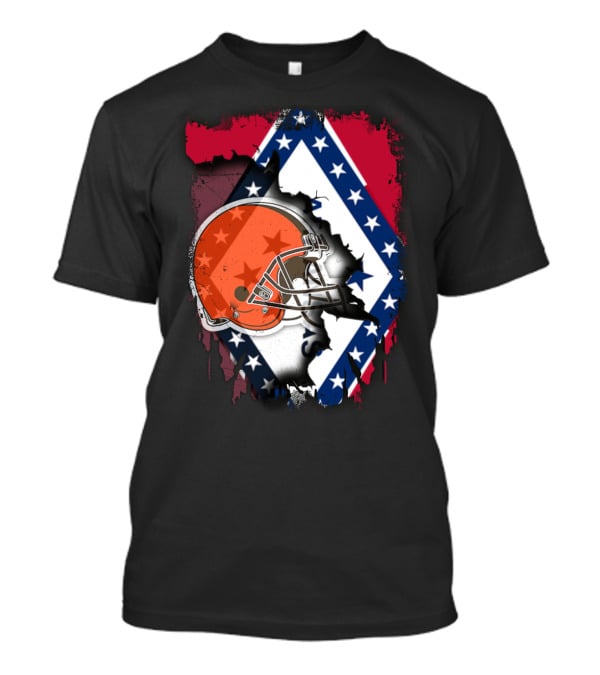 Together Arkansas Flag Tattered With Browns Helmet T-Shirt