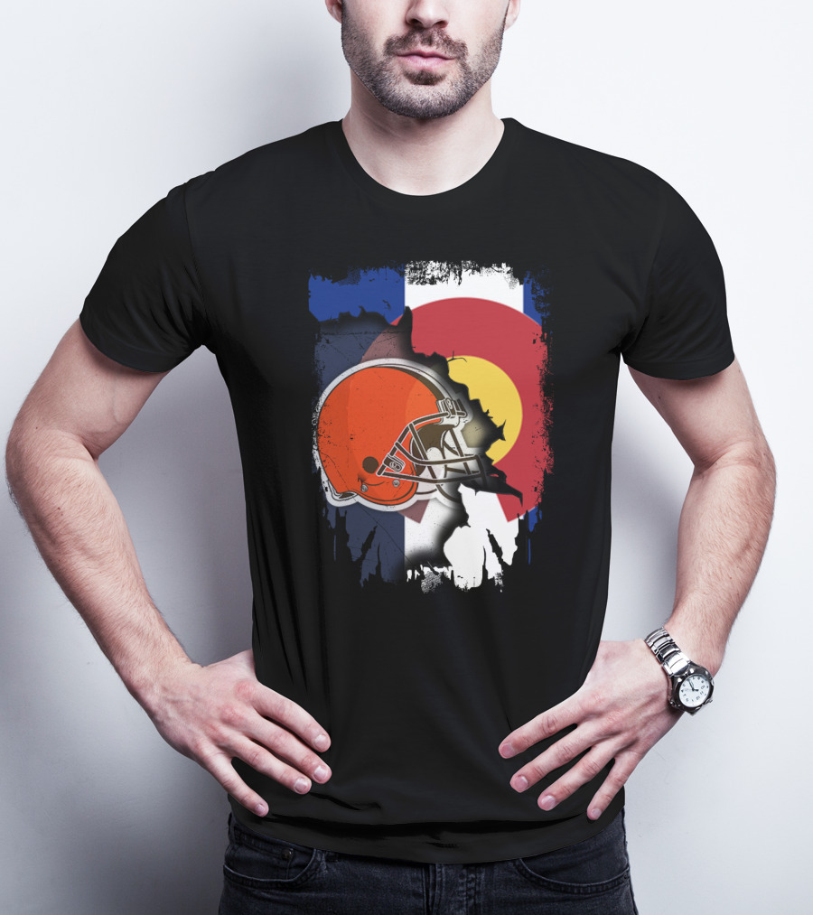 Together Colorado Cleveland Browns Helmet Flag Fusion T-Shirt