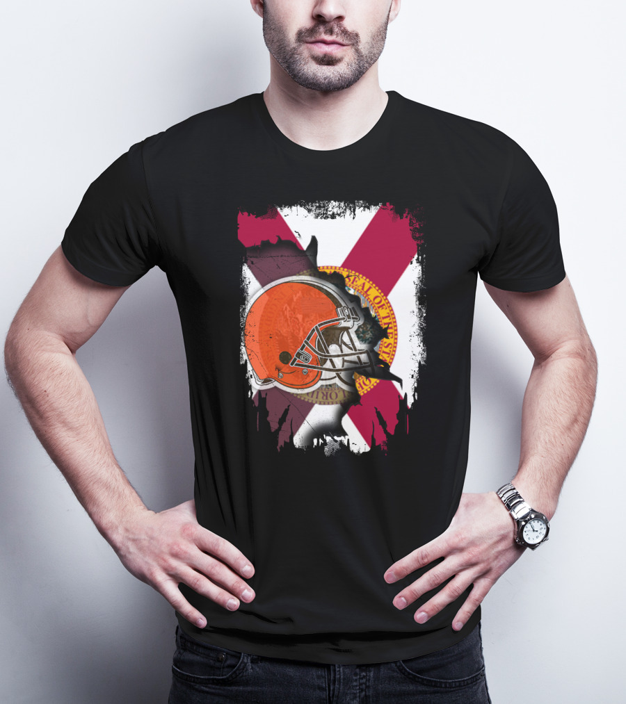 Florida State Flag And Cleveland Browns Helmet Together T-Shirt