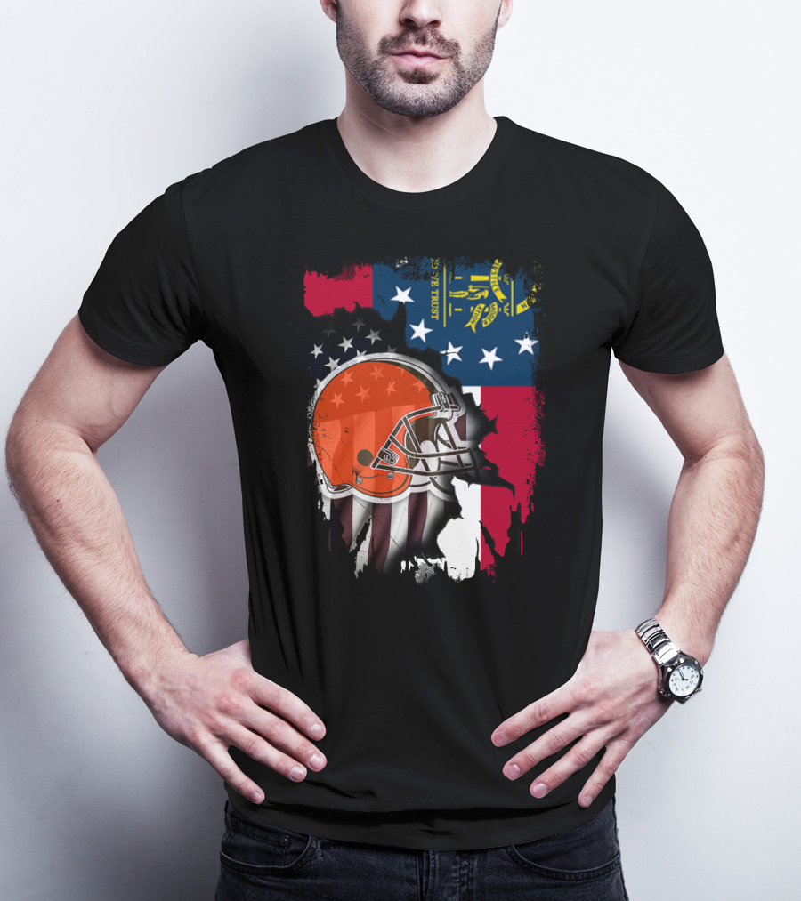 Georgia Flag Cleveland Browns Helmet Together T-Shirt