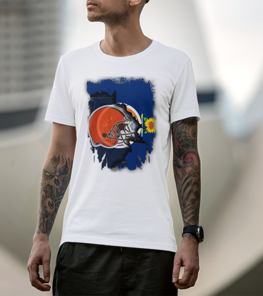 Kansas And Browns Helmet With Sunflower T-Shirt