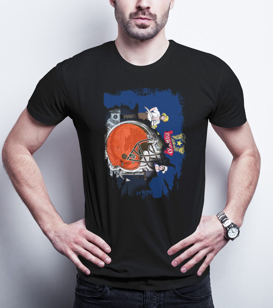Dirigo Maine State Seal And Cleveland Browns Helmet T-Shirt