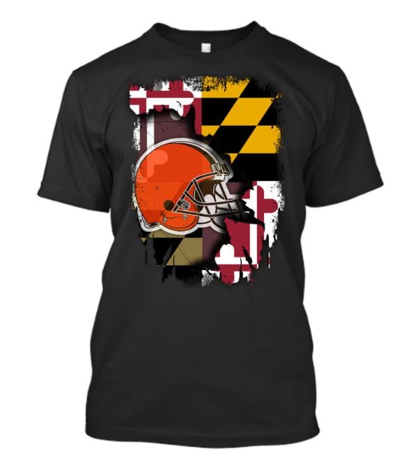 Maryland Flag With Cleveland Browns Helmet T-Shirt