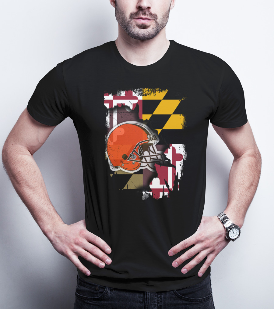 Maryland Flag With Cleveland Browns Helmet T-Shirt