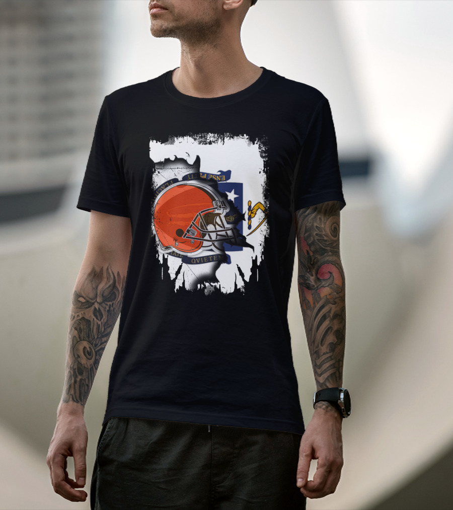 Massachusetts Unites With Cleveland Browns Helmet And State Flag T-Shirt