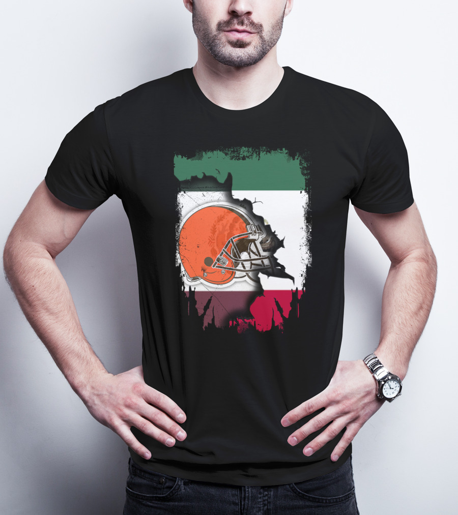 Mexico Flag Browns Helmet Fusion T-Shirt