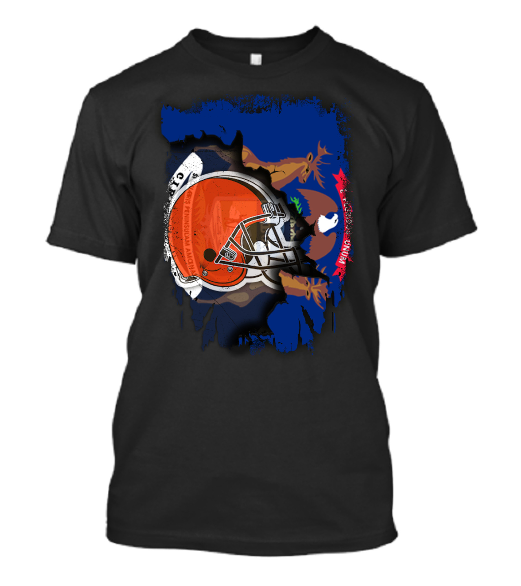 Michigan State Seal Behind Cleveland Browns Helmet Football T-Shirt