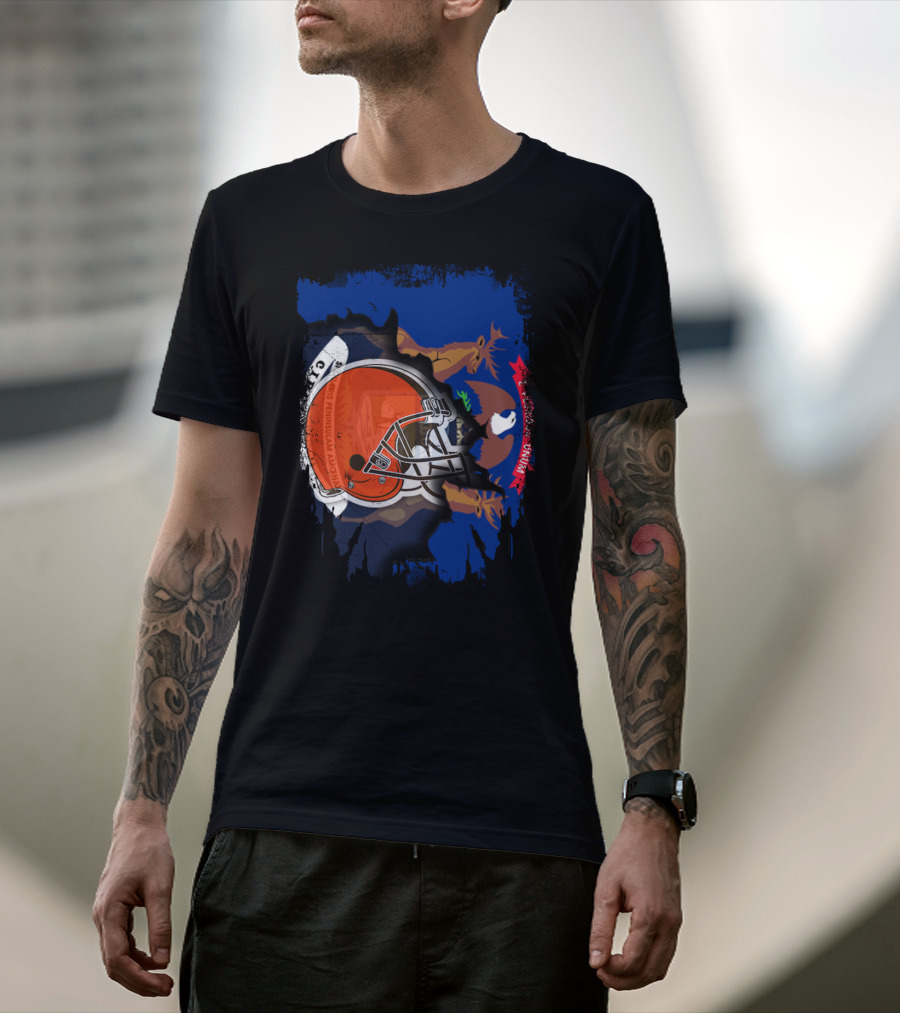Michigan State Seal Behind Cleveland Browns Helmet Football T-Shirt