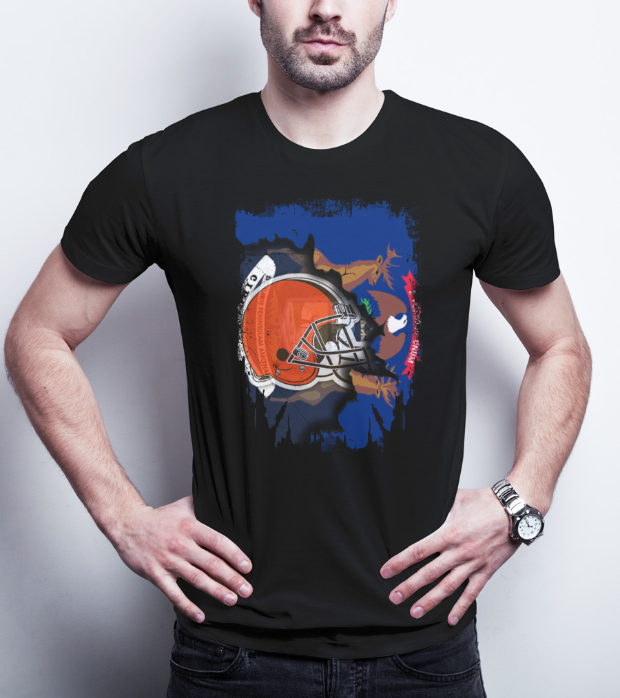 Michigan State Seal Behind Cleveland Browns Helmet Football T-Shirt