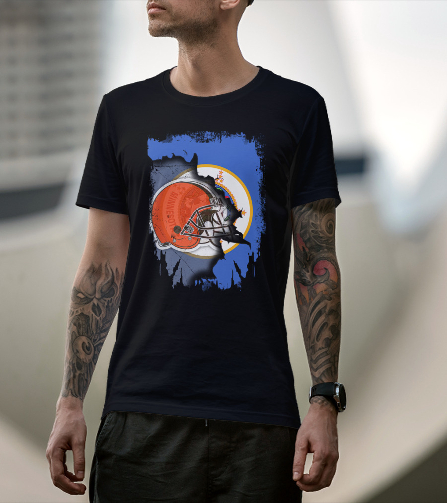 Minnesota State Flag With Cleveland Browns Helmet Blend T-Shirt