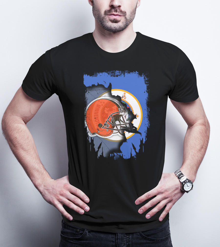 Minnesota State Flag With Cleveland Browns Helmet Blend T-Shirt