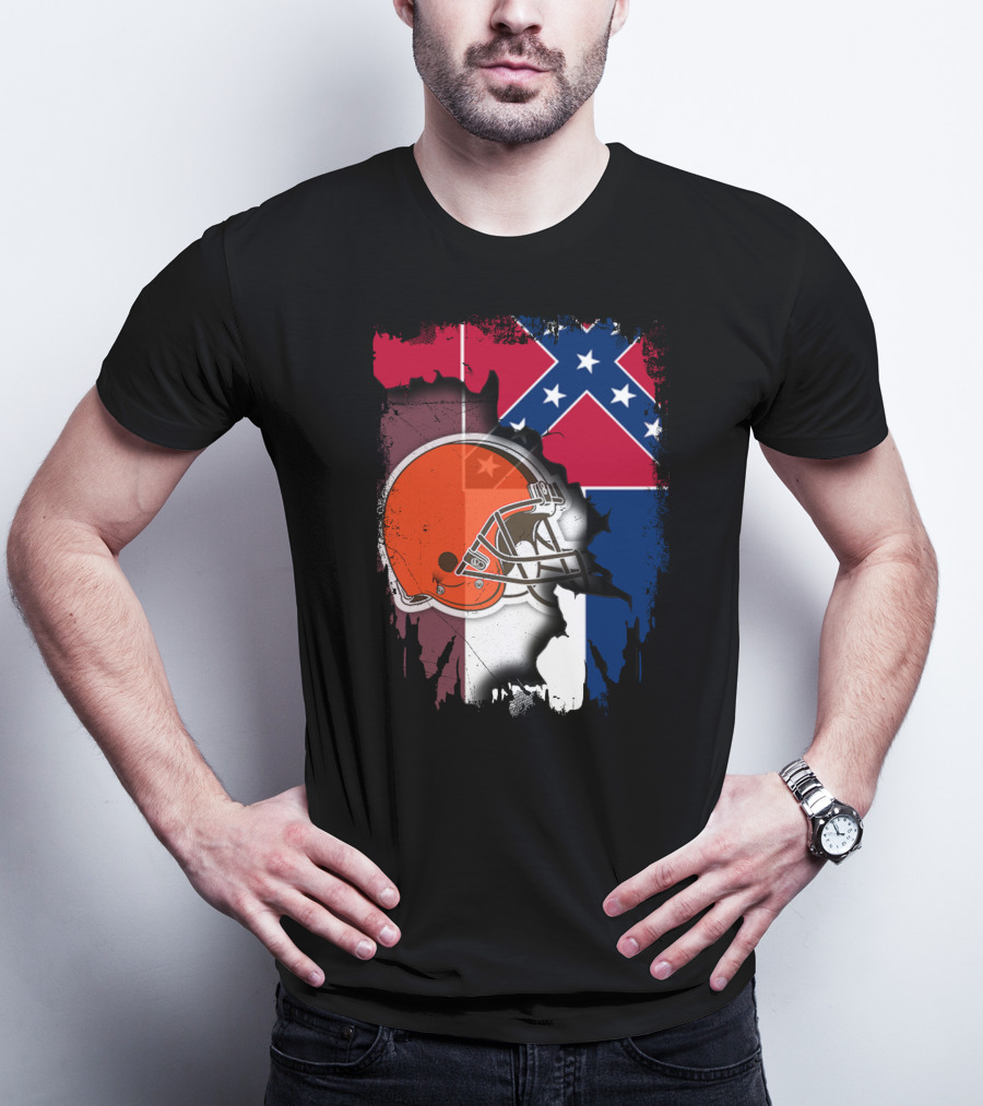 Cleveland Browns Helmet With Mississippi Flag Background T-Shirt