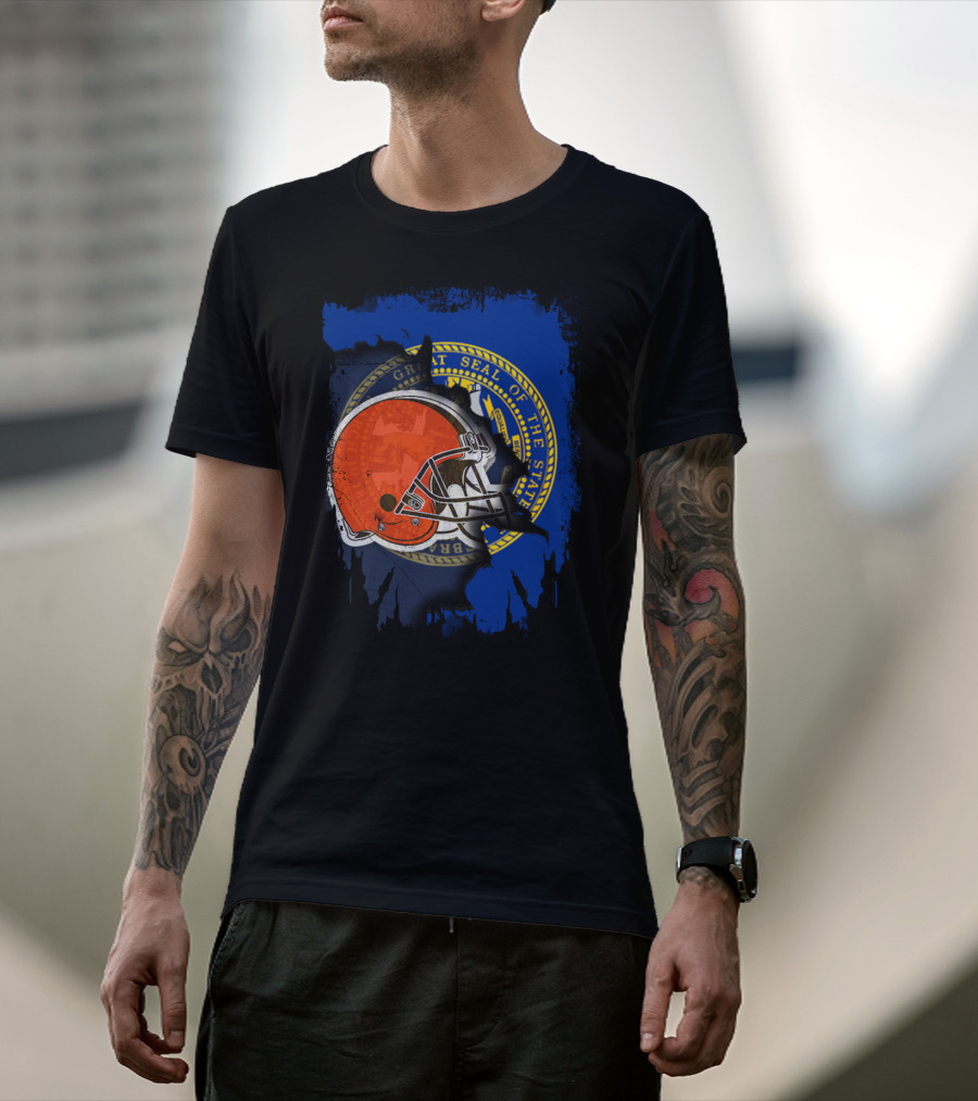 Nebraska State Seal With Browns Football Helmet T-Shirt