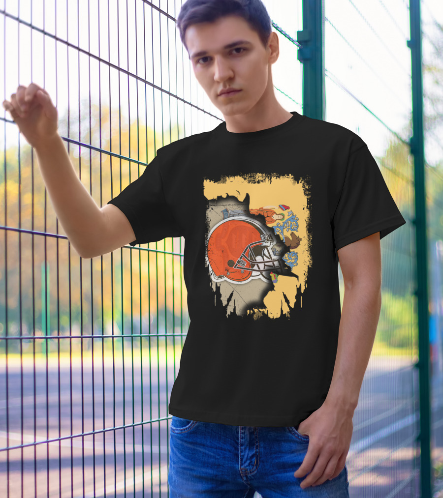 New Jersey Pride With Cleveland Browns Helmet Fusion T-Shirt