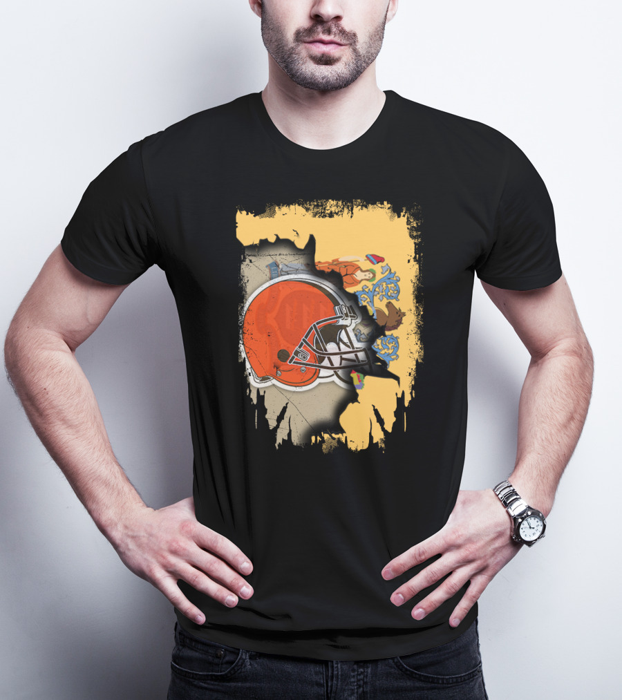 New Jersey Pride With Cleveland Browns Helmet Fusion T-Shirt