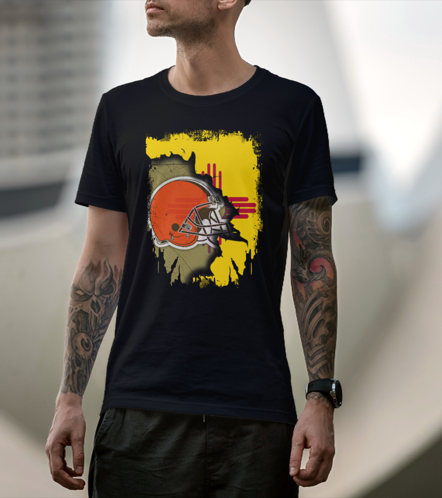 New Mexico Cleveland Browns Zia Helmet Connection T-Shirt