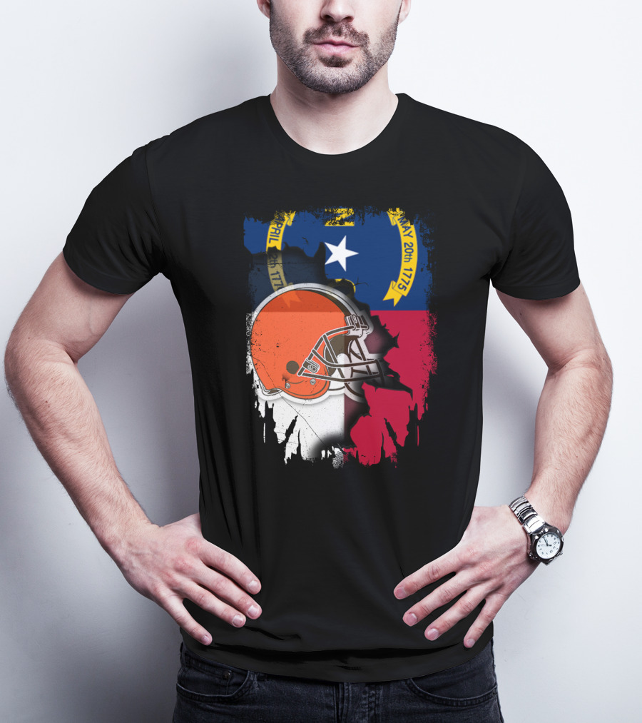 North Carolina State Flag Blended With Cleveland Browns Helmet T-Shirt