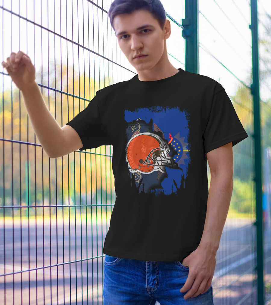 Together North Dakota With Cleveland Browns Helmet And State Flag Elements T-Shirt