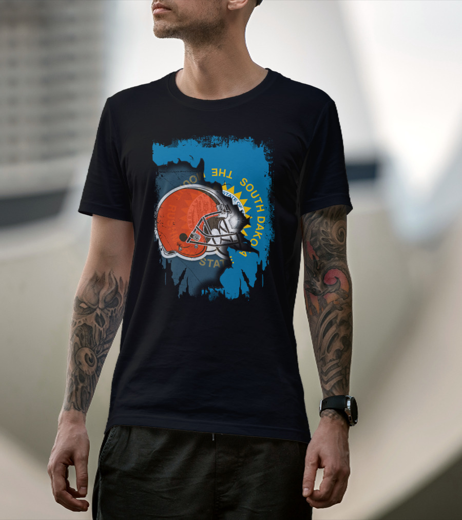 South Dakota State Flag With Cleveland Browns Helmet T-Shirt