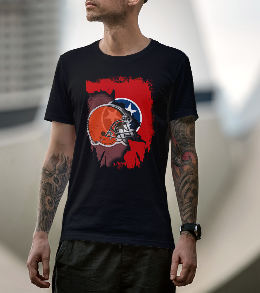 Together Tennessee With Browns Helmet And Tennessee Flag Background T-Shirt