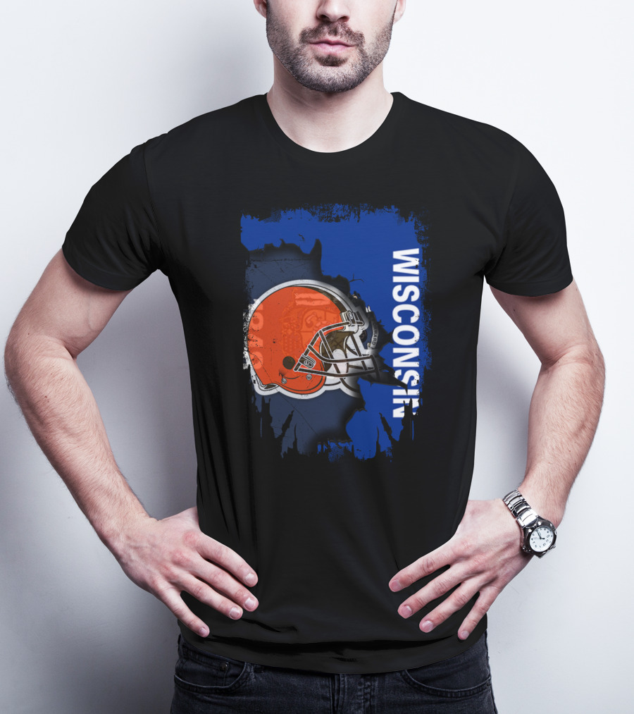 Wisconsin Football Helmet Browns T-Shirt