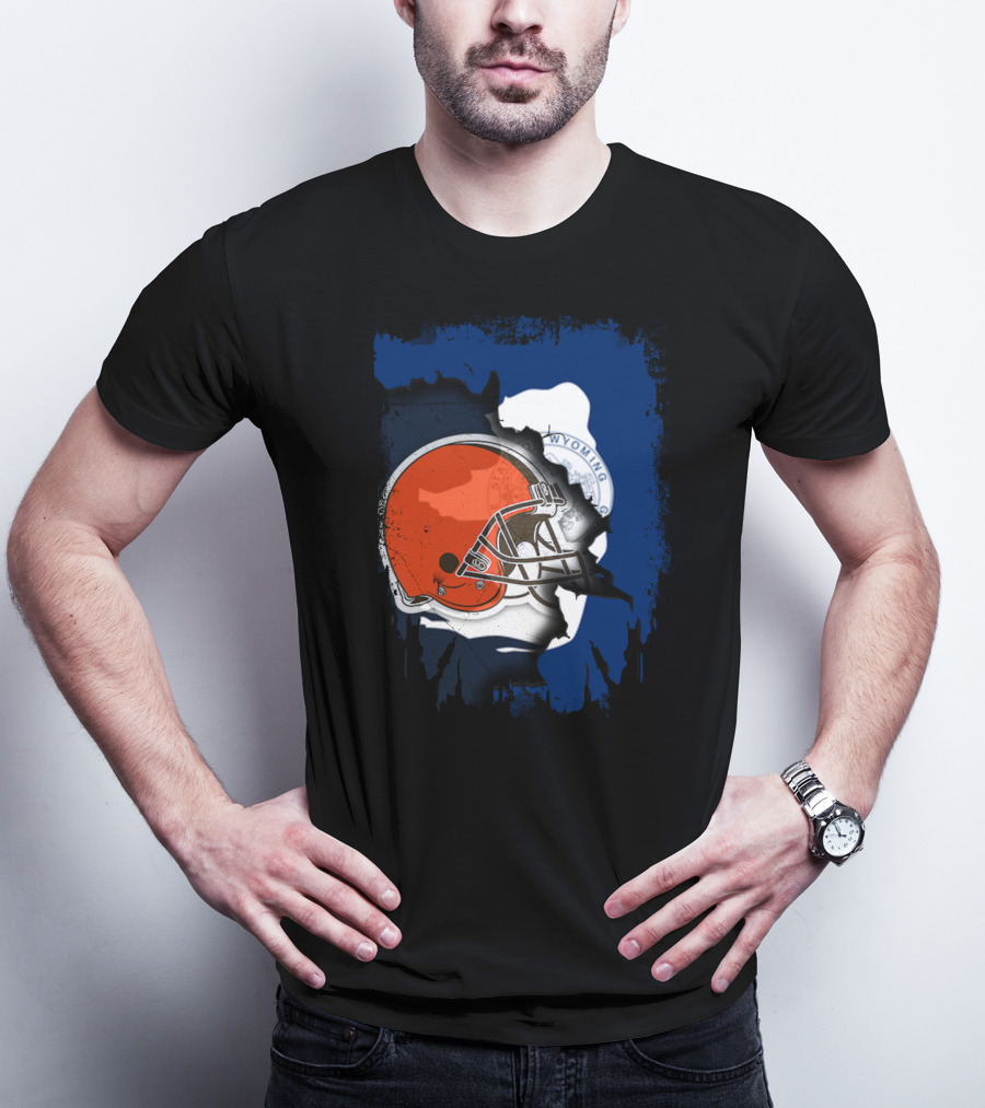 Together Wyoming With Cleveland Browns Helmet Fusion T-Shirt