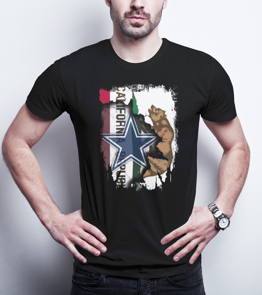 California Republic With Dallas Cowboys Star And Bear T-Shirt