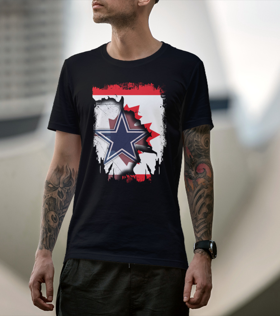 Dallas Cowboys Logo With Canadian Flag Background T-Shirt