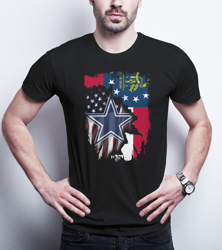 Georgia State Flag Background With Dallas Cowboys Star Overlaid T-Shirt