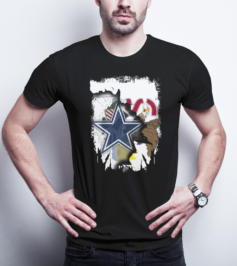 Illinois Flag And Dallas Cowboys Star Together T-Shirt