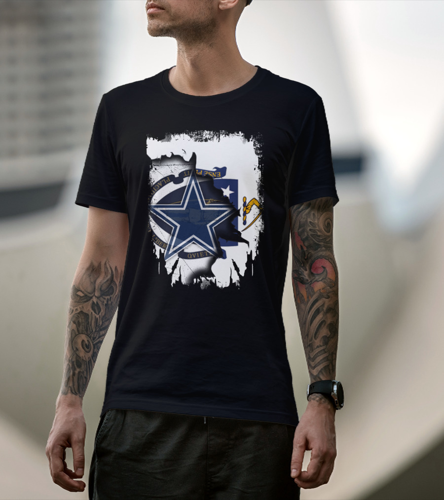 Massachusetts Meets Cowboys Star Symbol Fusion T-Shirt