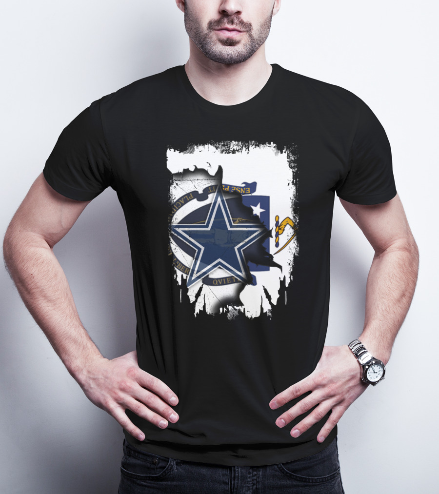 Massachusetts Meets Cowboys Star Symbol Fusion T-Shirt