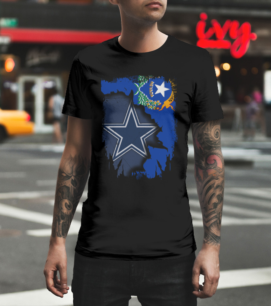 Nevada Map With Flag And Dallas Cowboys Star T-Shirt