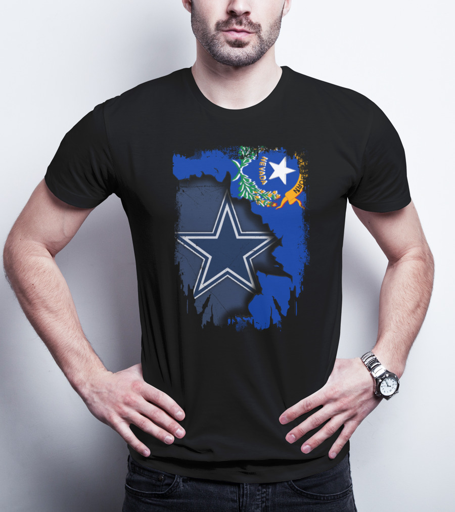 Nevada Map With Flag And Dallas Cowboys Star T-Shirt