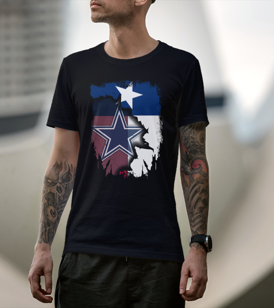 Cowboys Star Emblem On Texas Flag With Split Colors T-Shirt