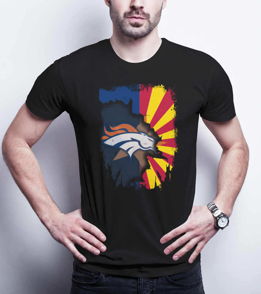 Arizona Flag And Denver Broncos Logo Fusion T-Shirt
