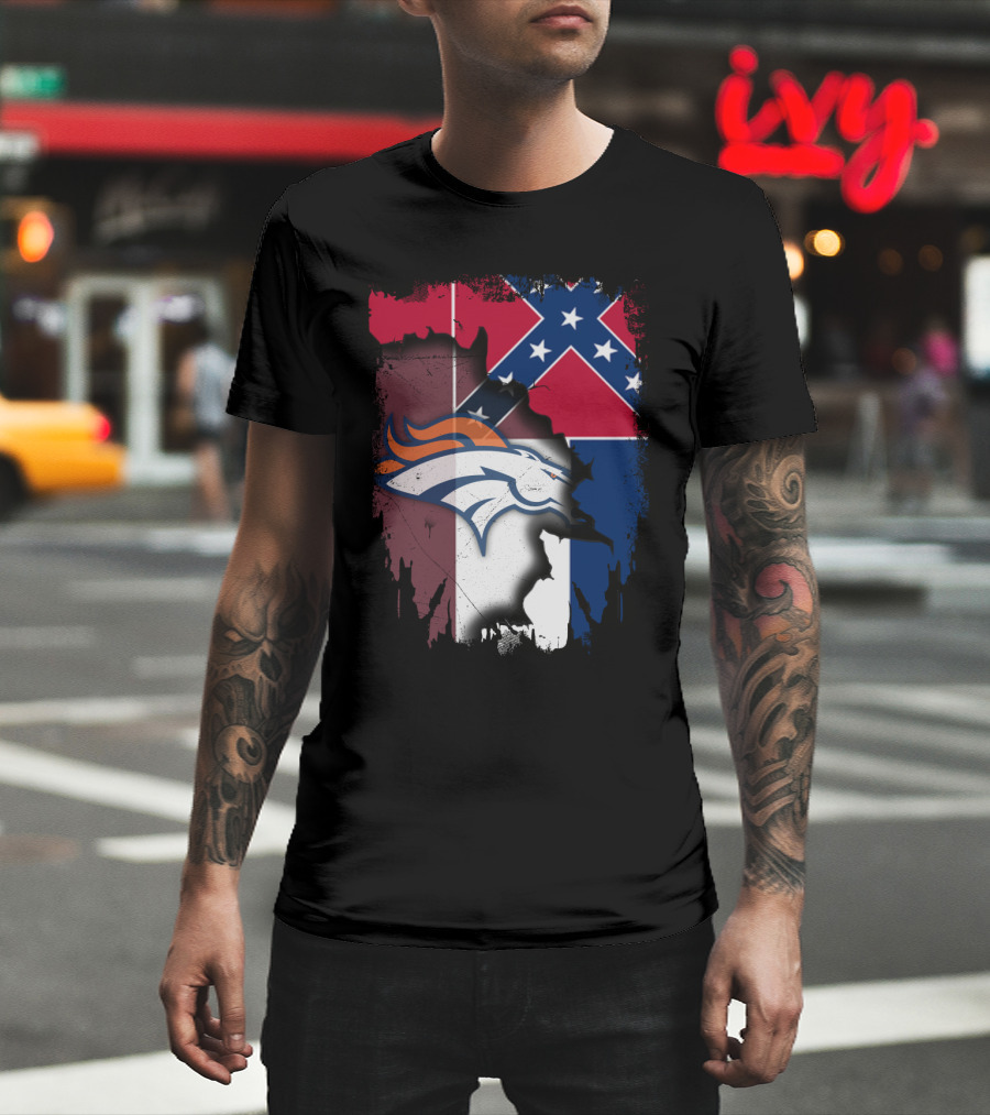 Together Mississippi With Broncos Flag Fusion T-Shirt