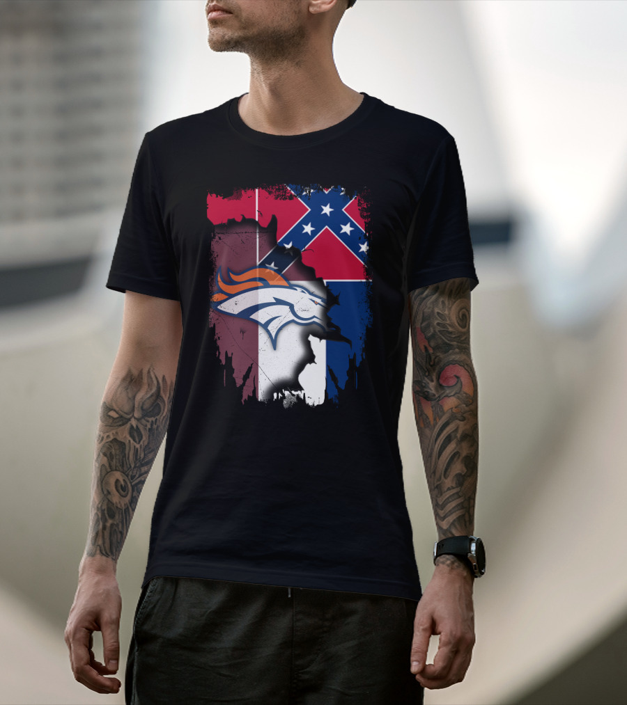 Together Mississippi With Broncos Flag Fusion T-Shirt