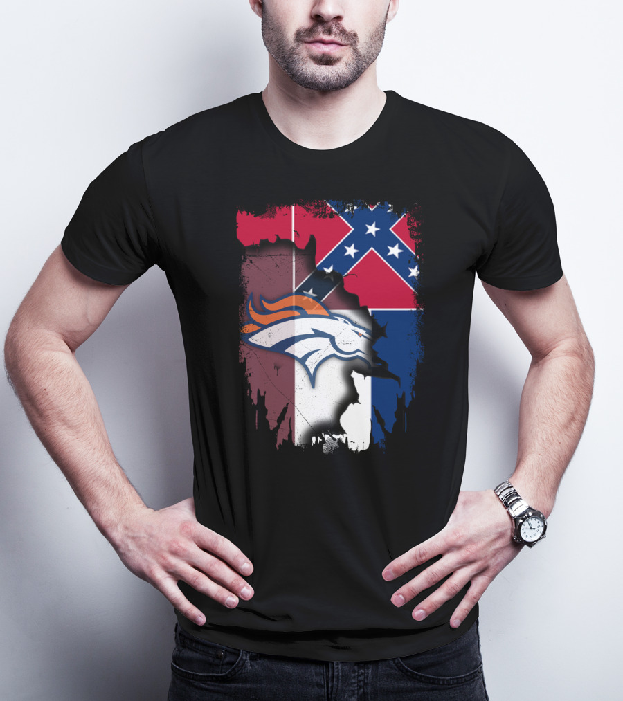 Together Mississippi With Broncos Flag Fusion T-Shirt