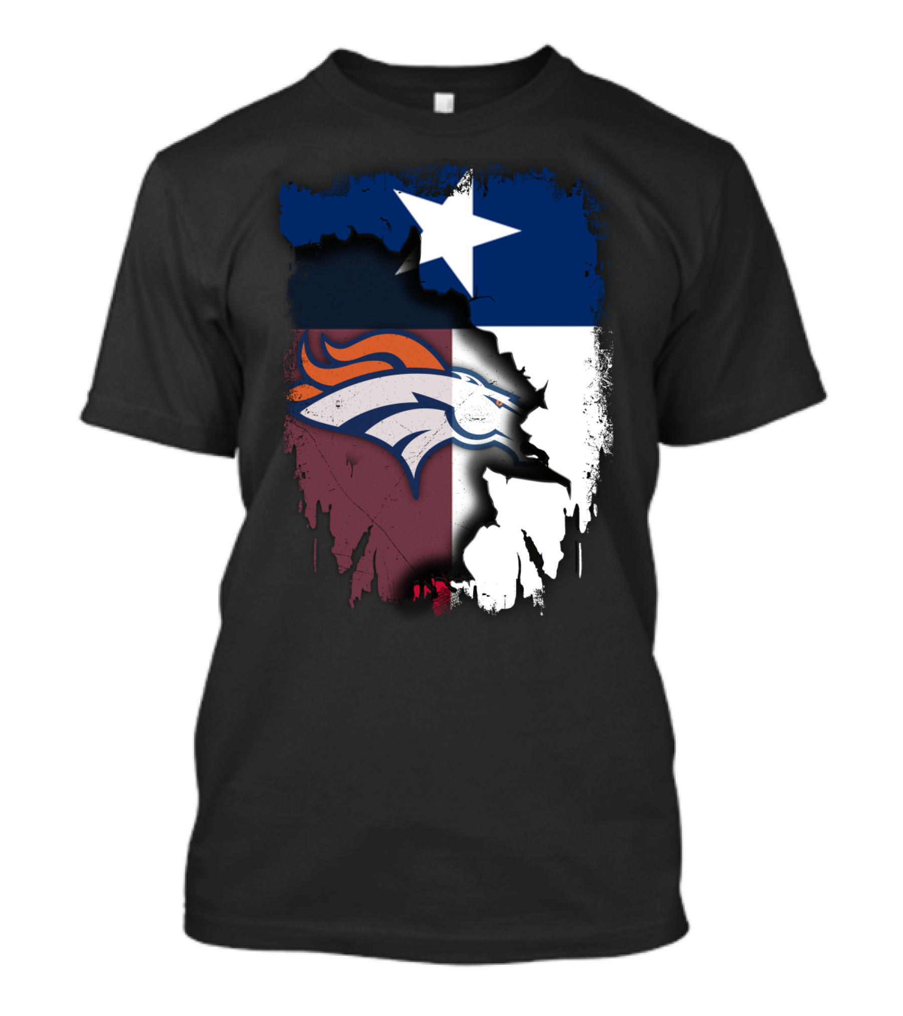 Together Texas Denver Broncos Texas Flag T-Shirt
