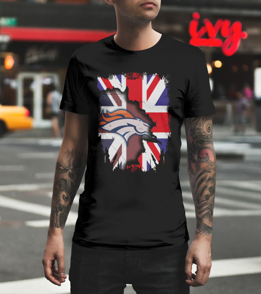 United Kingdom Flag With Broncos Logo Fusion T-Shirt