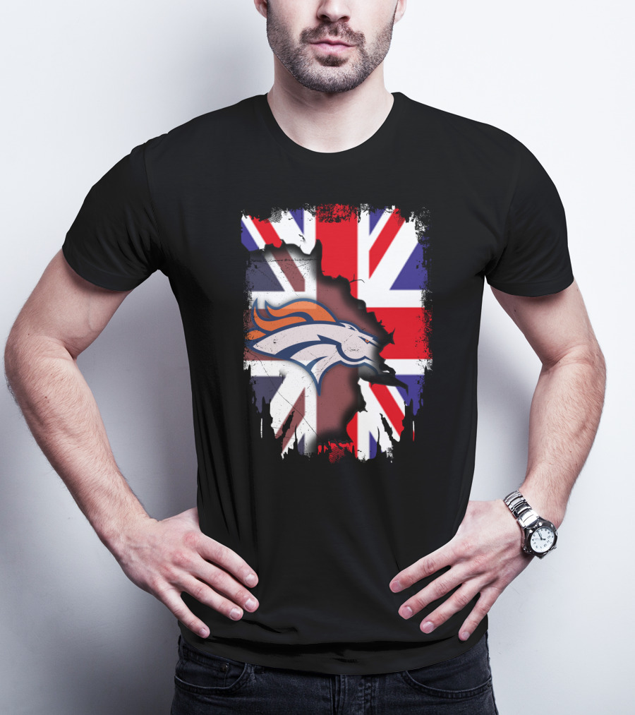 United Kingdom Flag With Broncos Logo Fusion T-Shirt