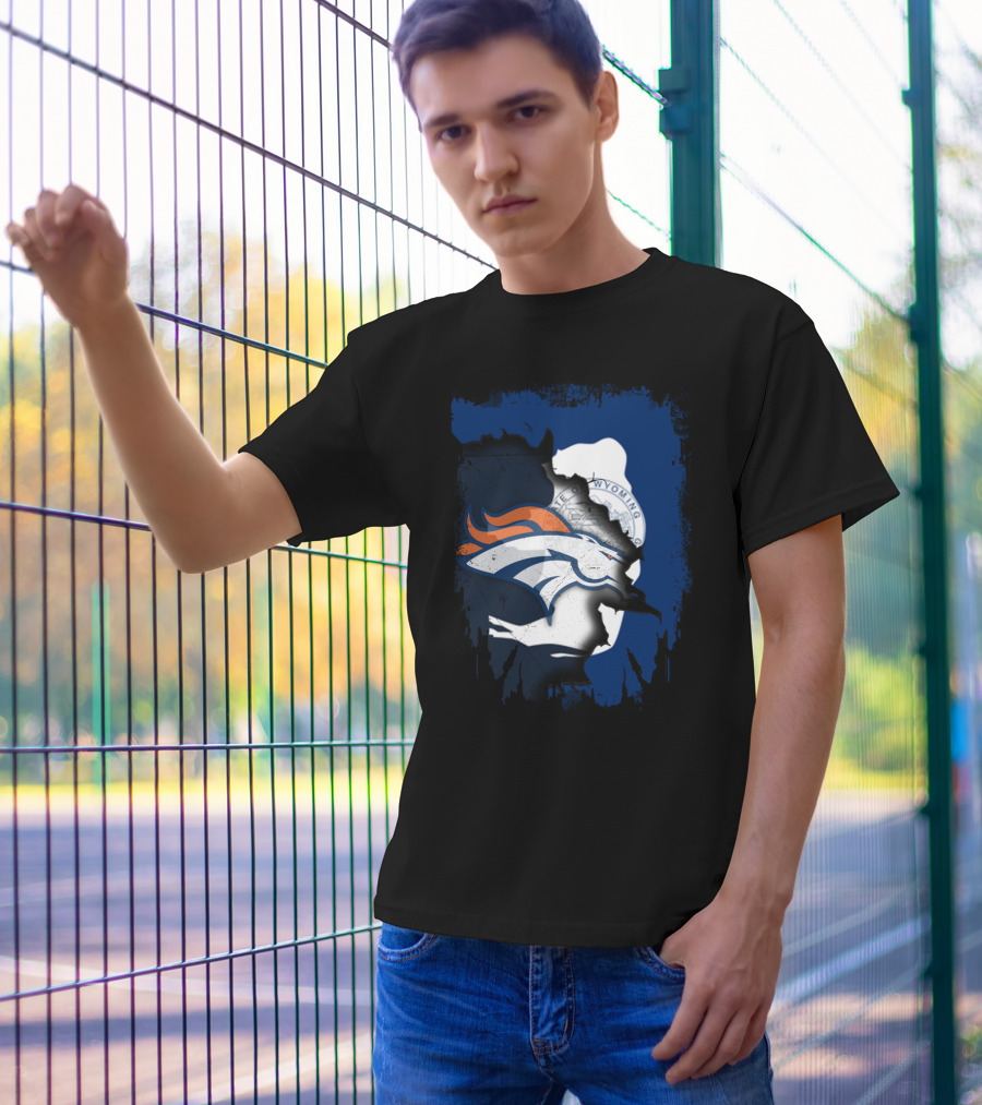 Wyoming United With Denver Broncos Iconic Emblem T-Shirt